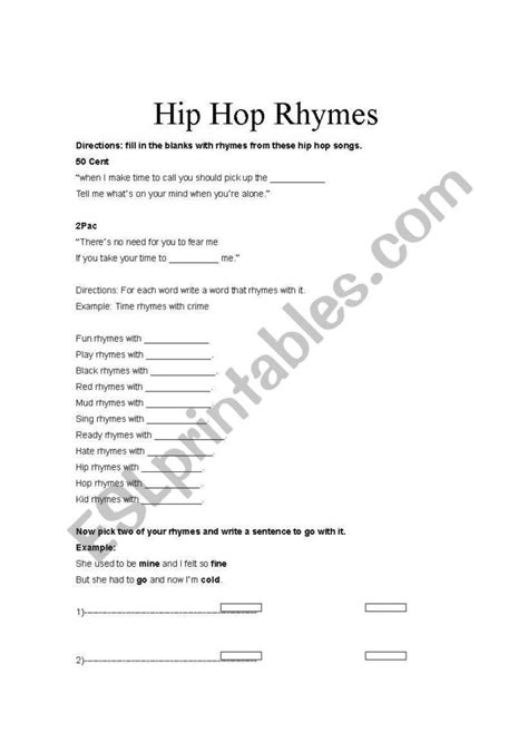 Writing A Rap Song Worksheet Printable Worksheets