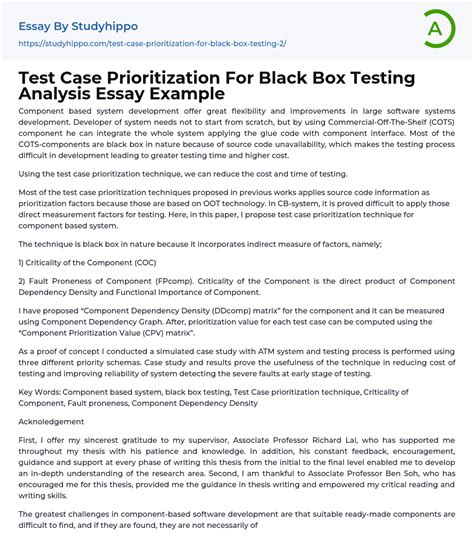 test case prioritization for black box testing analysis essay example