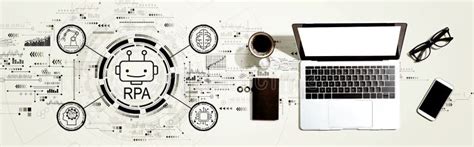 Robotic Process Automation Theme With Person Using A Laptop Editorial