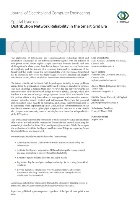 Pdf Special Issue On Distribution Network Reliability In The Smart Grid Era