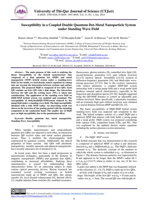 Pdf Susceptibility In A Coupled Double Quantum Dot Metal Nanoparticle