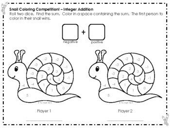 Adding Integers Coloring Game By Try Angle Math TpT