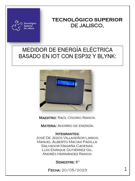 Medidor De Energía Eléctrica Basado En Iot Con Esp32 Y Blynk Pdf