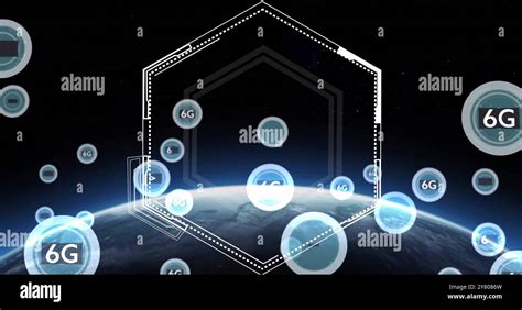 Image Of Hexagonal Scanner Frame And 6g Icons Over Globe Rotating In