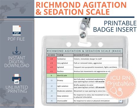 Richmond Agitation And Sedation Scale Rass Badge Insert Printable Pdf