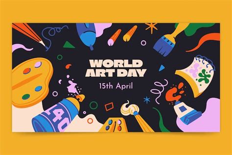 세계 예술 날 을 위한 평평 한 수평 배너 템플릿 무료 벡터 세계 예술 날 을 위한 평평 한 수평 배너 템플릿 무료 벡터