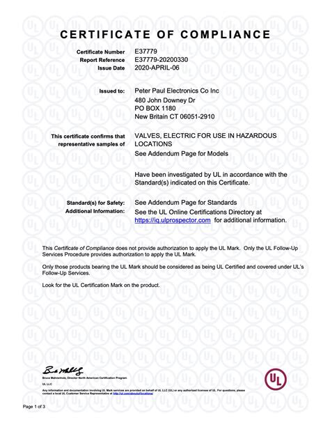 Culus Certification For Low Watt Series 20 Solenoid Valves Used In