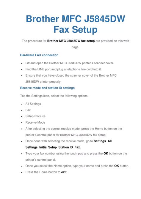 PPT Setup A Fax Connection With Brother MFC J5845DW Printer Quickly