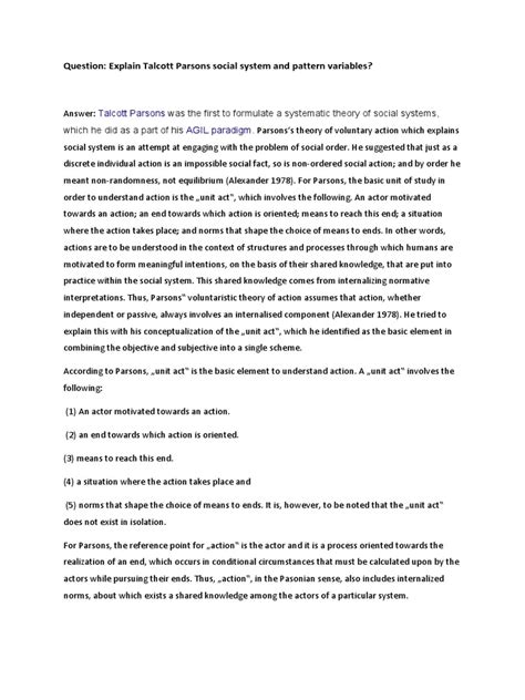 Talcott Parsons Social System And Pattern Variables Pdf Pdf System