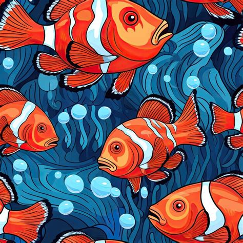 Premium Photo Seamless Pattern Of Clown Fish
