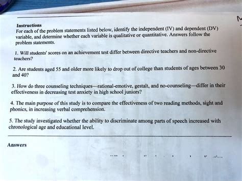 instructions for each of the problem statements listed below identify