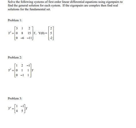 Solved Solve the following systems of first order linear | Chegg.com