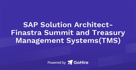 Sap Solution Architect Finastra Summit And Treasury Management Systemstms At N Consulting Ltd