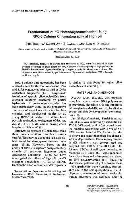 pdf fractionation of dg homooligonucleotides using rpc 5 column