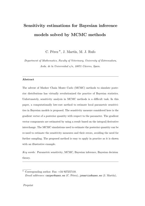 Pdf Sensitivity Estimations For Bayesian Inference Models Solved By