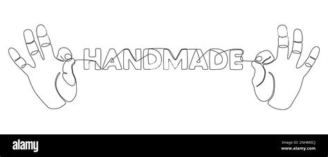 One Continuous Line Of Hand With Handmade Word Thin Line Illustration