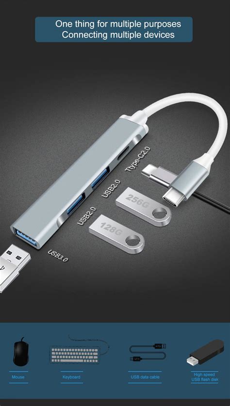 Ryra Usb 30 허브 4 포트 다기능 고속 어댑터 유형 C 분배기 Usb 익스텐더 컴퓨터 액세서리 멀티 허브 기가팩토리