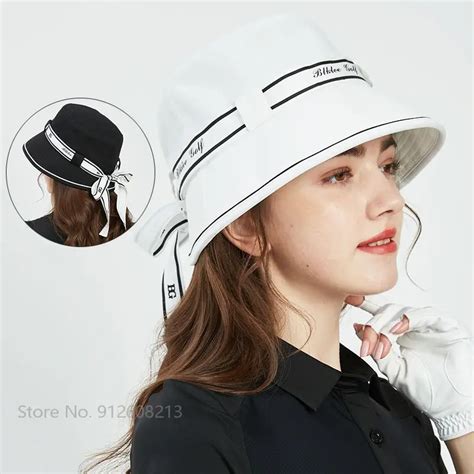 Blktee 접이식 골프 버킷 모자 여성 야외 자외선 차단 낚시 사냥 모자 여성용 와이드 브림 어부용 모자 나비 넥타이 포함 Aliexpress