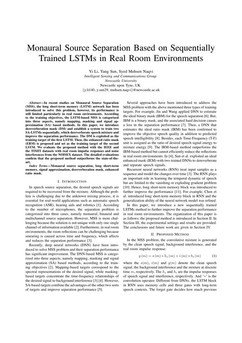 pdf monaural source separation based on sequentially trained lstms in