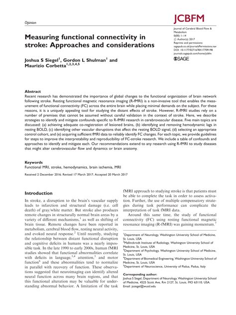 Pdf Measuring Functional Connectivity In Stroke Approaches And