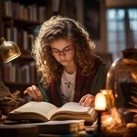 Premium Ai Image Reading Book Girl