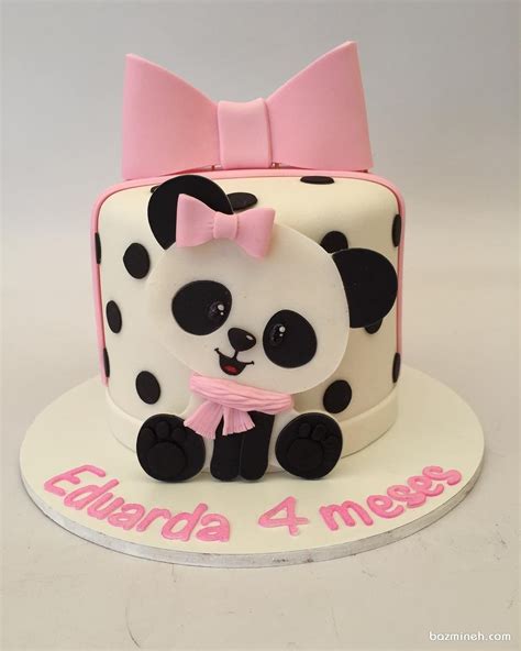 تورت تولد با طرح خرس پاندا و پیچ صورتی