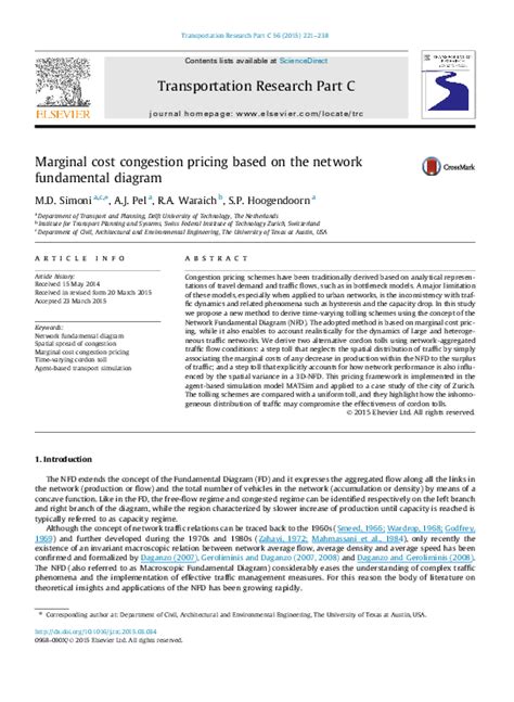 Pdf Marginal Cost Congestion Pricing Based On The Network Fundamental