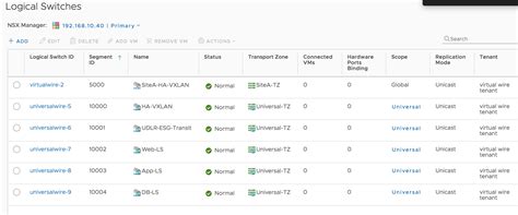 NSX V Lab Logical Switches VDives