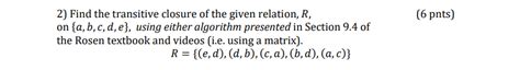 Solved Find The Transitive Closure Of The Given Relation Chegg