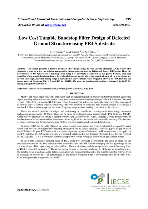 Pdf Low Cost Tunable Bandstop Filter Design Of Defected Ground Structure Using Fr4 Substrate