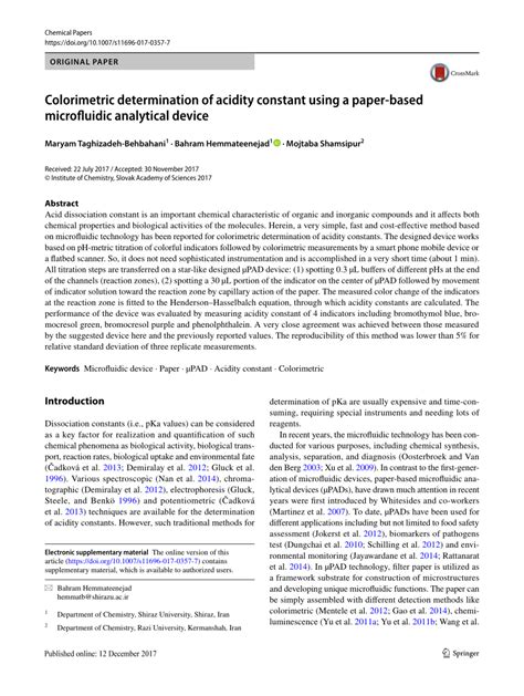 Pdf Colorimetric Determination Of Acidity Constant Using A Paper Based Microfluidic Analytical