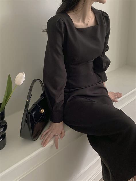 루엣 💐하객룩 Made 클레어 스퀘어넥 반팔 긴팔 핀턱 퍼프 허리끈 롱 H라인 원피스