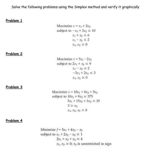 Solved Solve The Following Problems Using The Simplex Method