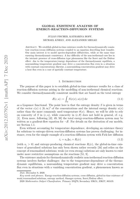 Pdf Global Existence Analysis Of Energy Reaction Diffusion Systems