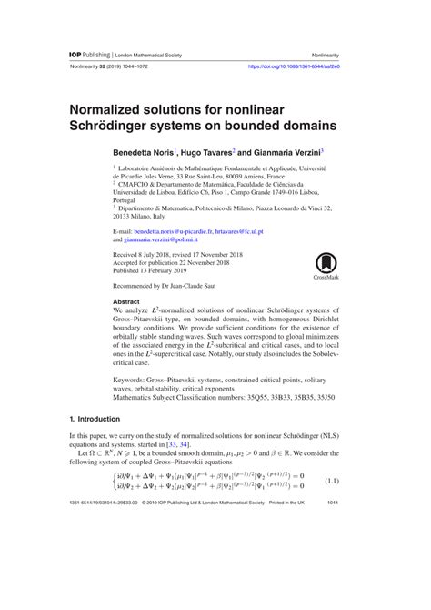 Normalized Solutions For Nonlinear Schrödinger Systems On Bounded Domains Request Pdf