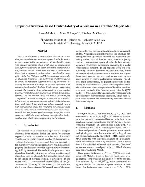 Pdf Empirical Gramian Based Controllability Of Alternans In A Cardiac