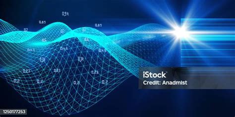 물결 모양 그리드 인공 지능의 추상적 미래 시각화 양자 가상 암호화 블록 체인 빅 데이터 분석 알고리즘은 데이터를 제공합니다 감각 지각에 대한 스톡 벡터 아트 및 기타
