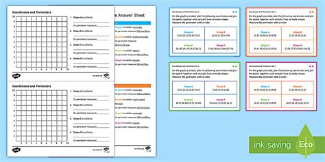 Lower Ability Coordinates And Perimeters Challenge Cards With Grid Worksheets