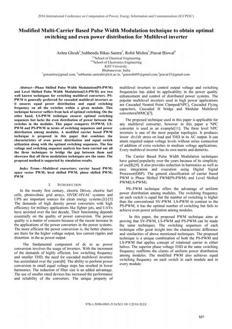 Pdf Modified Multi Carrier Based Pulse Width Modulation Technique To Obtain Optimal Switching