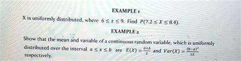 Example 1 X Is Uniformly Distributed Where 6 X 9 Find P72 X
