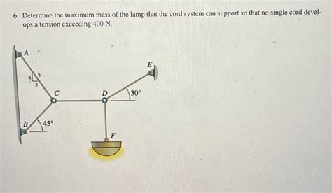 Solved 6 Determine The Maximum Mass Of The Lamp That The Cord System