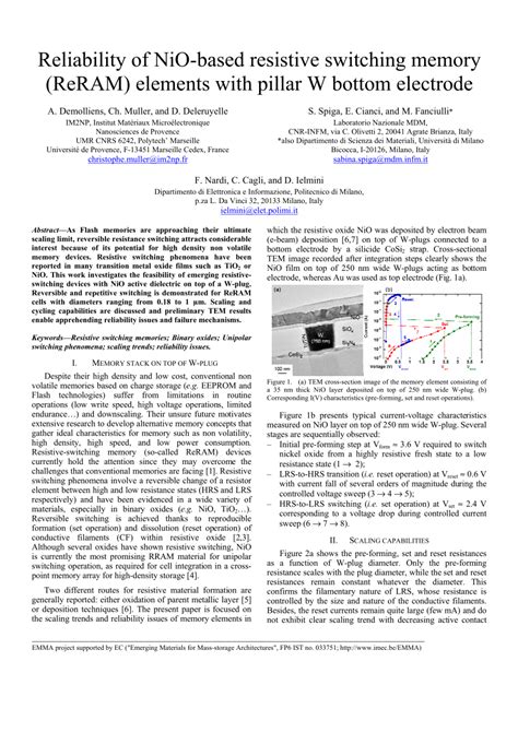 Pdf Reliability Of Nio Based Resistive Switching Memory Reram Elements With Pillar W Bottom