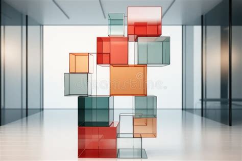 A Glass Cube Sculpture In An Empty Room Generative Ai Image Stock