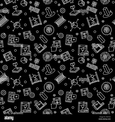 3d Printer Technology Vector Three Dimensional Printing Concept Minimal Linear Seamless Pattern