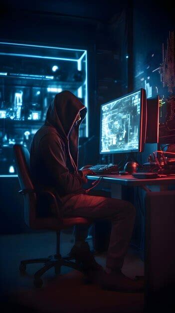 Premium Ai Image A Hacker In A Hoodie Is Sitting In Front Of A