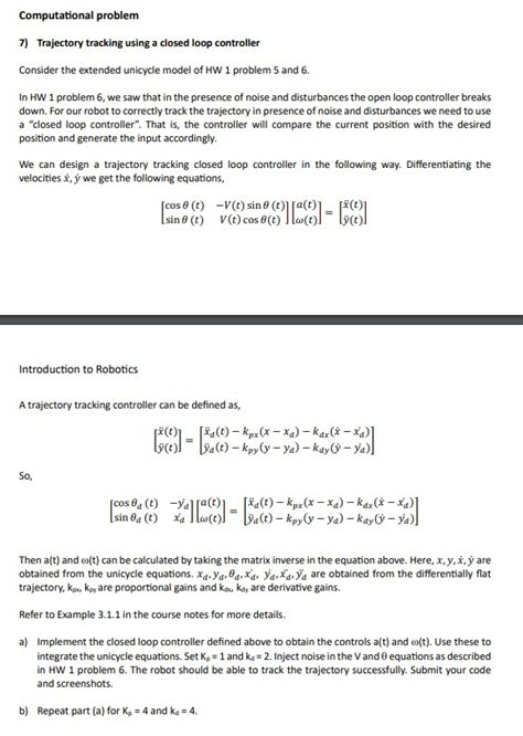 Solved Computational Problem Trajectory Tracking Using A Chegg