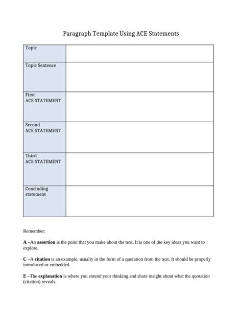 Ace Paragraph Template Pdf