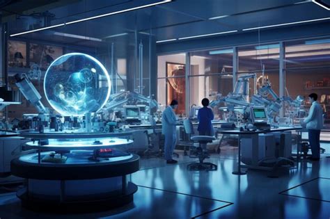 Premium Photo Research Laboratory With Scientists Microscopes Generative Ai