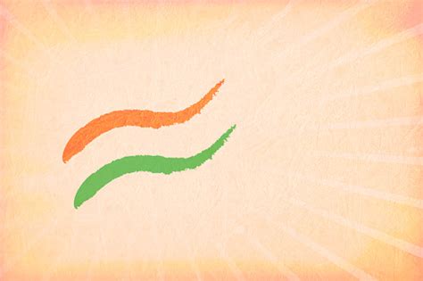 밝은 얼룩진 얼룩덜룩 한 곡선 오렌지 또는 사프란 오프 화이트 또는 크림색 및 녹색 색상의 삼색 물결 모양의 밴드의 수평 벡터 인도 국기에서와 같이 브러시 스트로크 또는