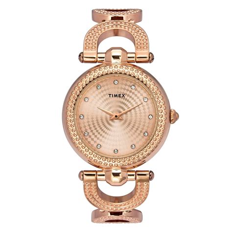 Timex Women Analog Rose Gold Round Brass Dial Watch Twel14102